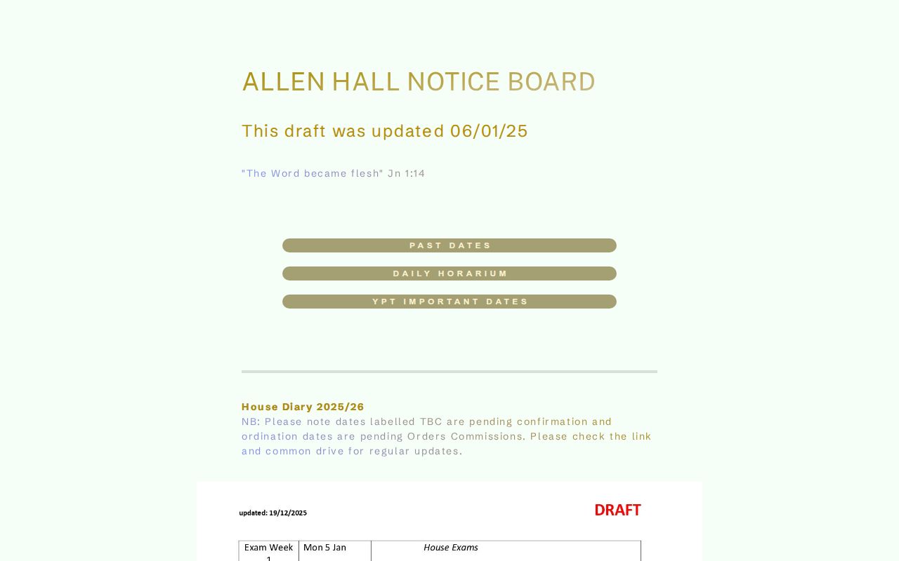 Allen Hall Notice Board